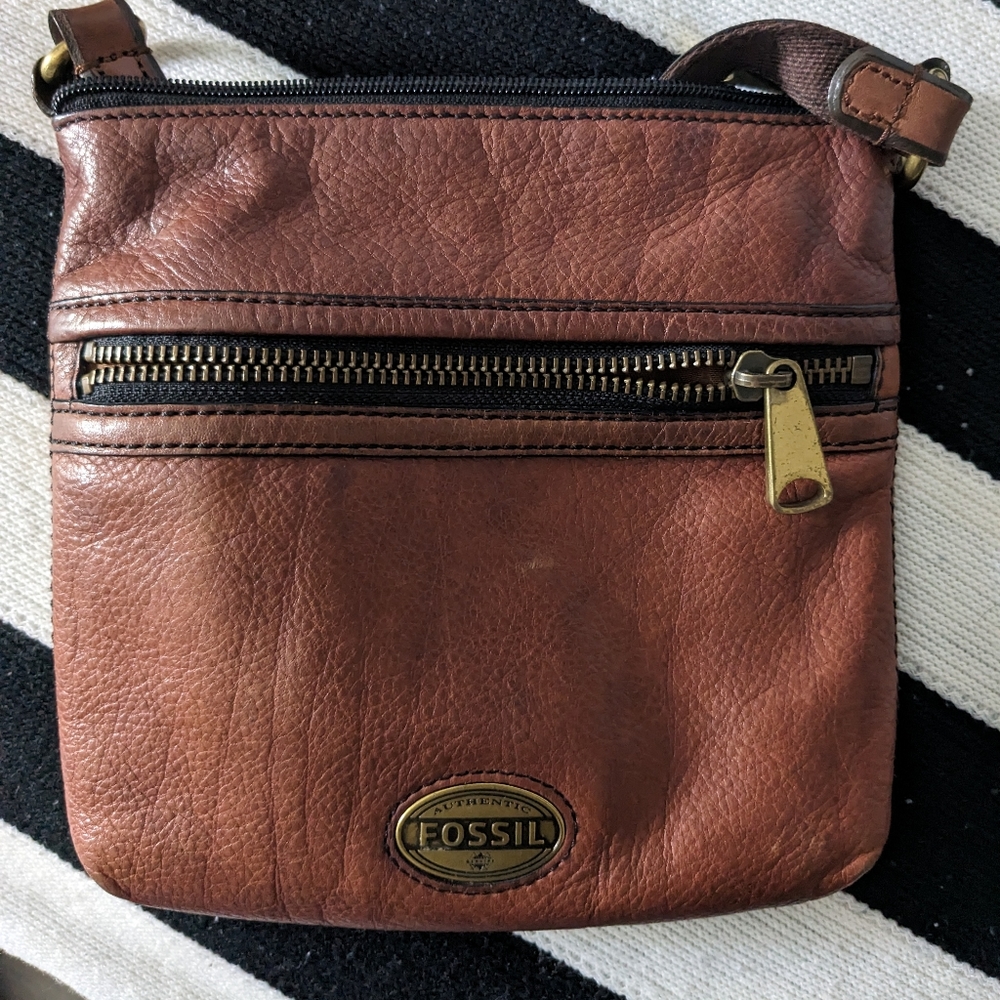 Fossil, Mini Explorer , Brown Leather , Crossbody Bag - Gem